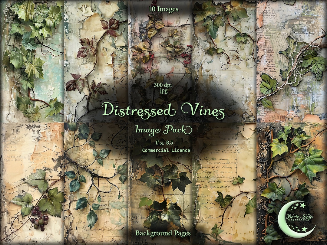 Distressed Vines, Digital Junk Journal, Image Pack, Digital Paper ...