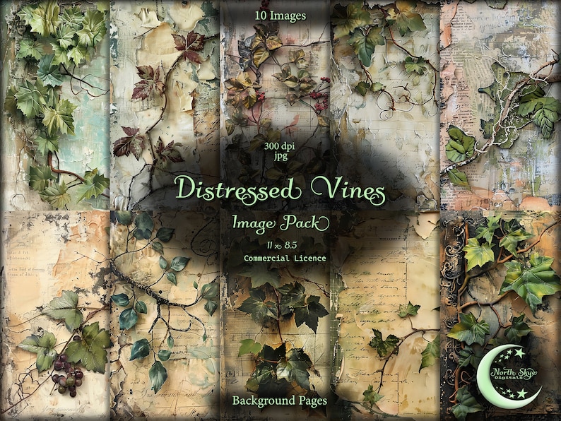 Distressed Vines, Digital Junk Journal, Image Pack, Digital Paper ...