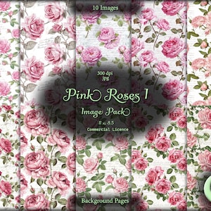 Pink Roses 1, Digital Junk Journal, Image Pack, Digital Paper, Instant ...
