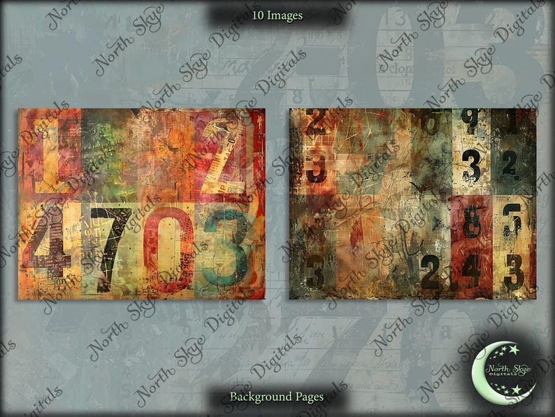 Faded Numbers 2, Digital Junk Journal, Image Pack, Digital Paper ...