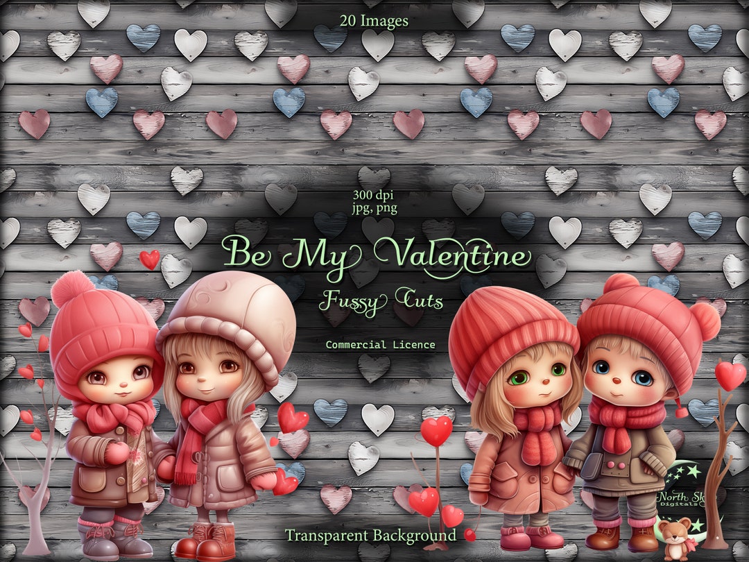 Cute Valentines Day Clip Art, Fussy Cuts, Instant Download, Transparent ...