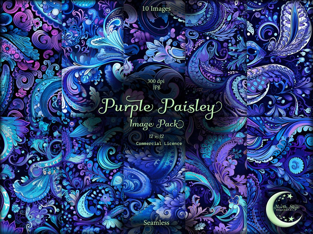 Purple Paisley Digital Paper, Seamless Pattern, Instant Download ...