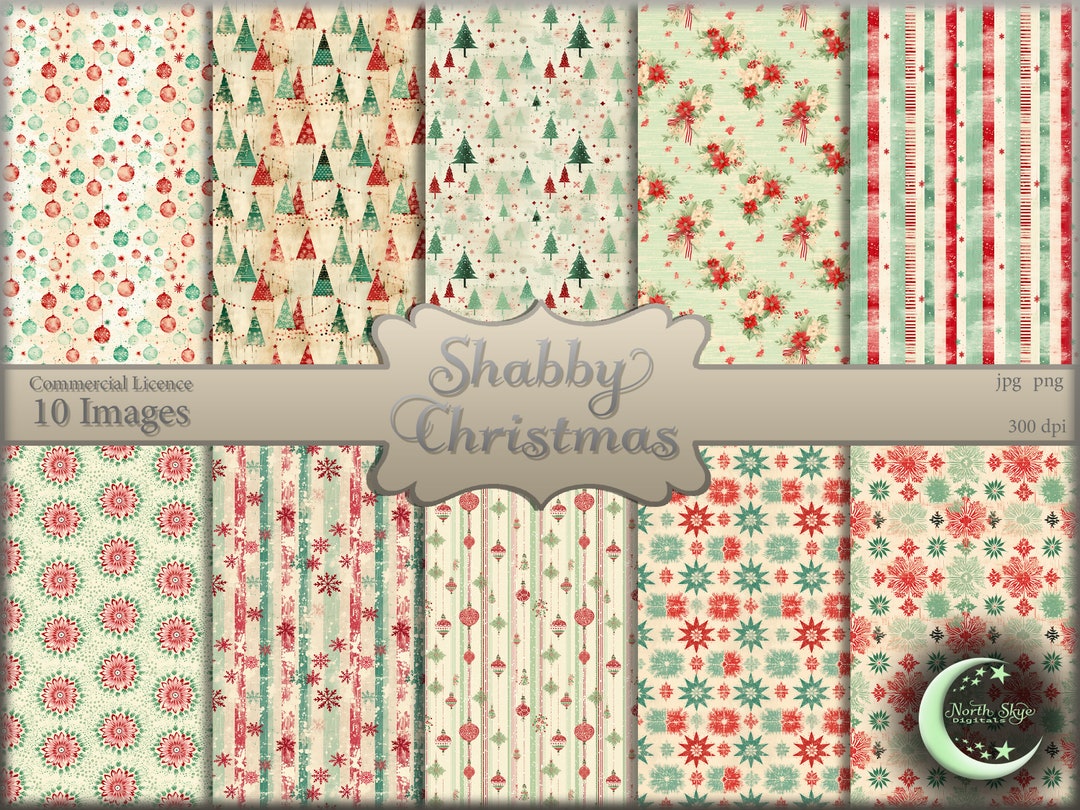 Vintage Christmas Digital Paper, Seamless Design, Shabby Christmas ...