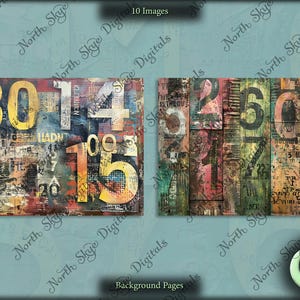 Faded Numbers 1, Digital Junk Journal, Image Pack, Digital Paper ...