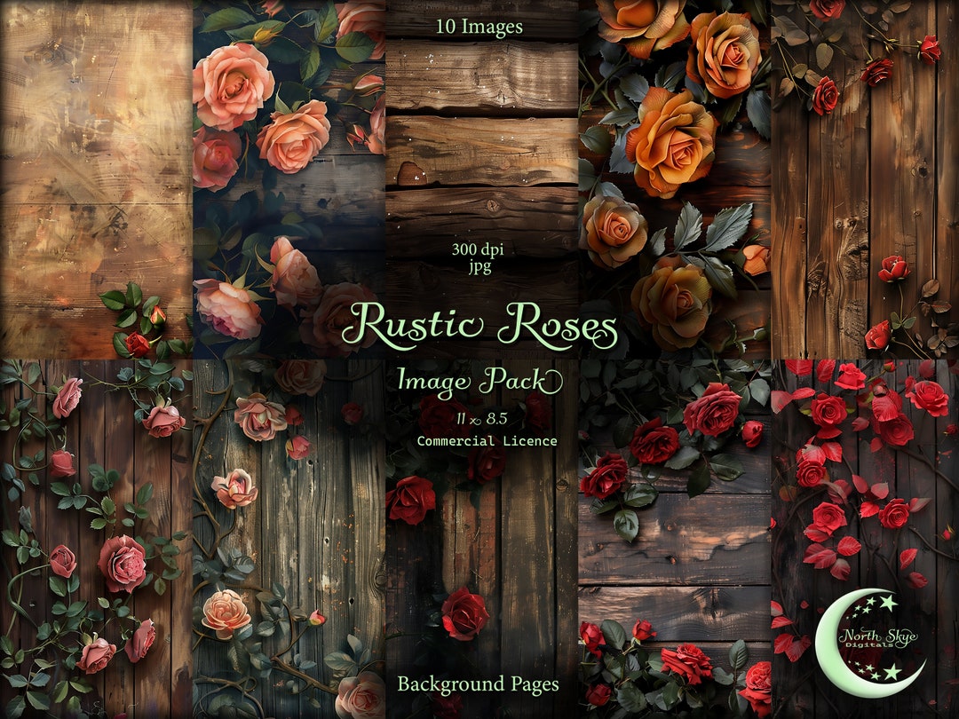 Rustic Roses, Digital Junk Journal, Image Pack, Digital Paper, Instant ...