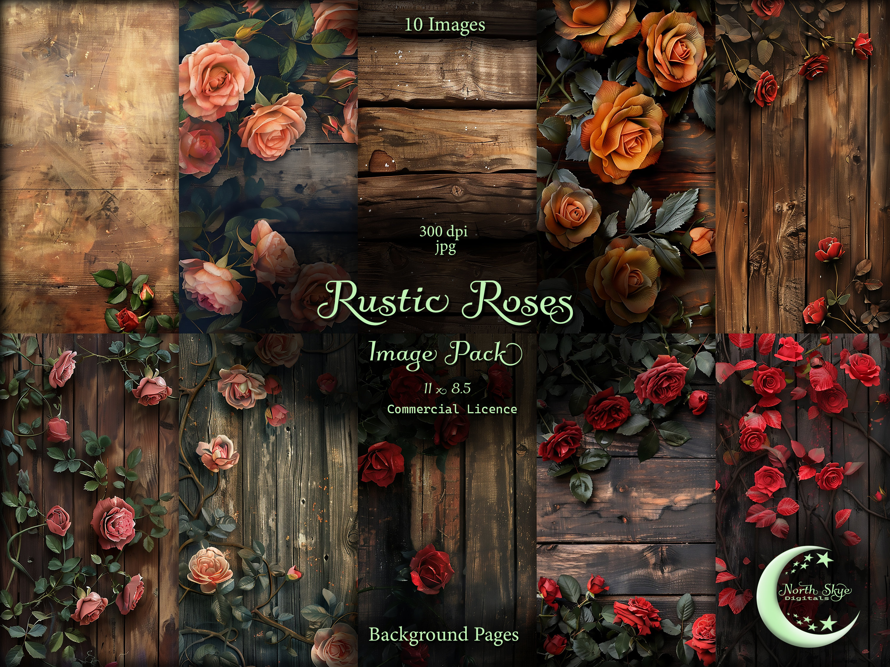 Rustic Roses, Digital Junk Journal, Image Pack, Digital Paper, Instant ...