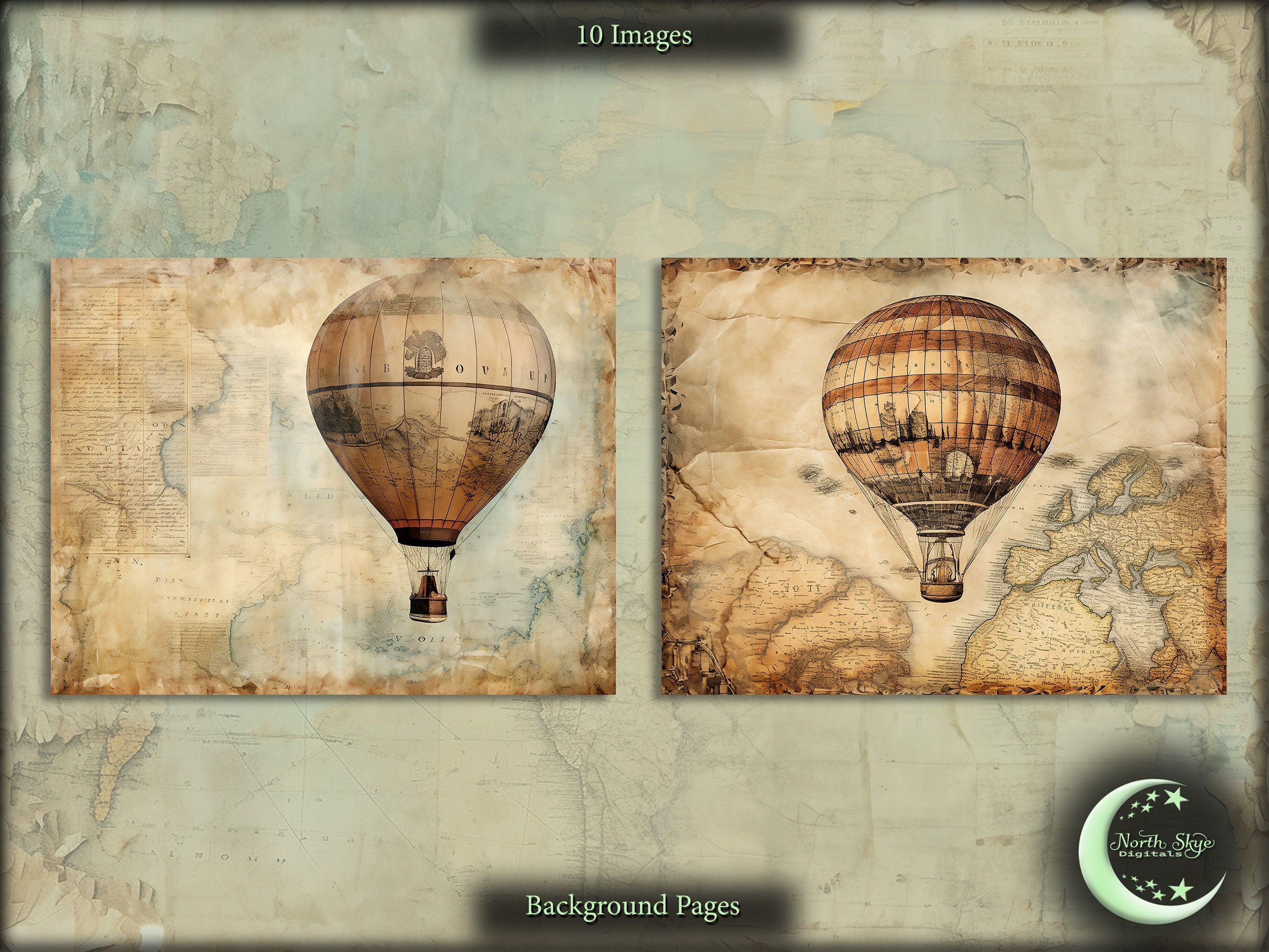 Vintage Flight, Hot Air Balloons, Digital Junk Journal, Steampunk Junk ...