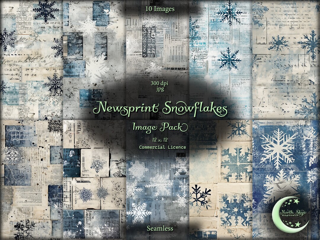 Newsprint Snowflakes, Seamless Pattern, Distressed Paper, Instant ...