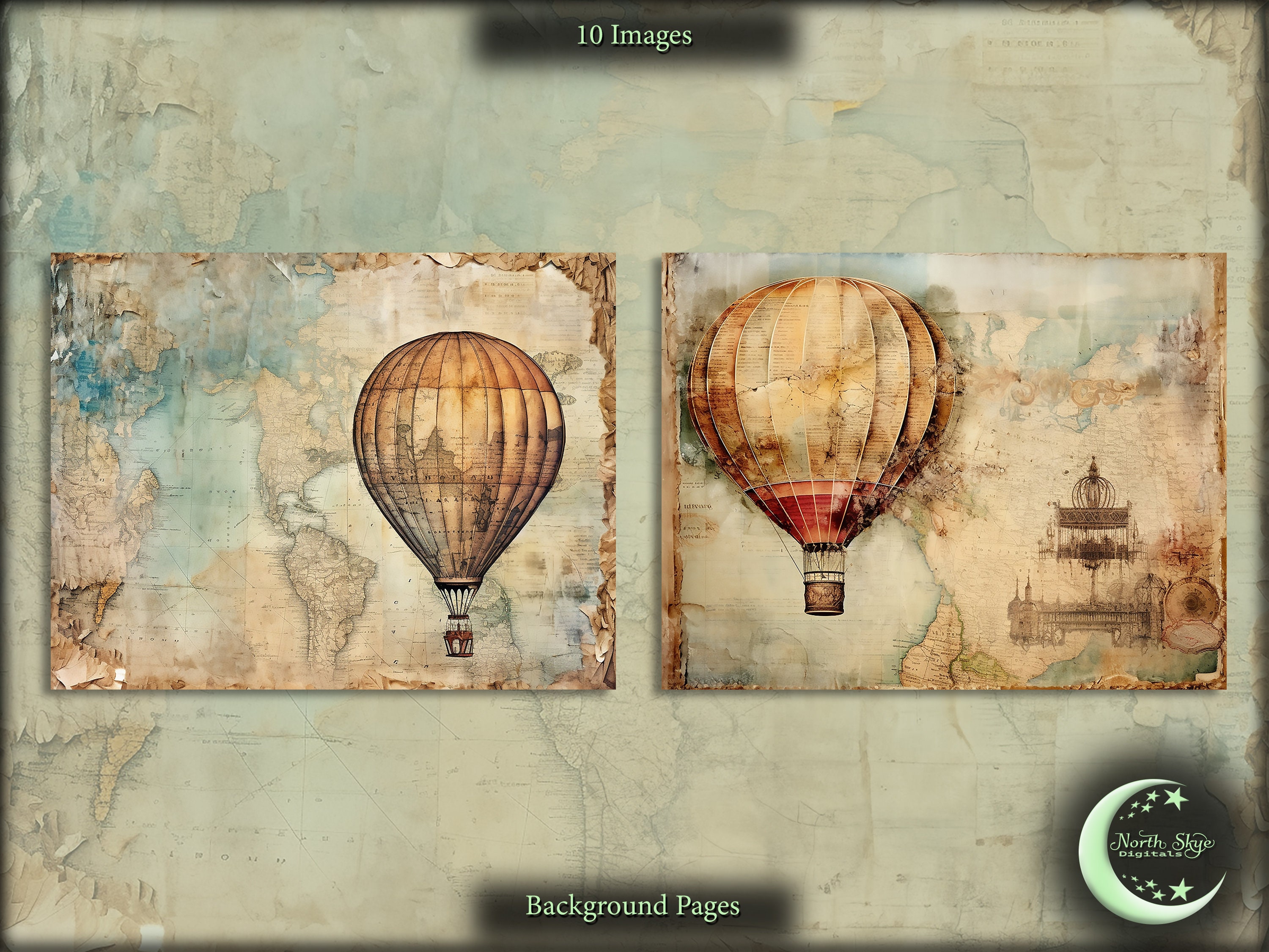 Vintage Flight, Hot Air Balloons, Digital Junk Journal, Steampunk Junk ...