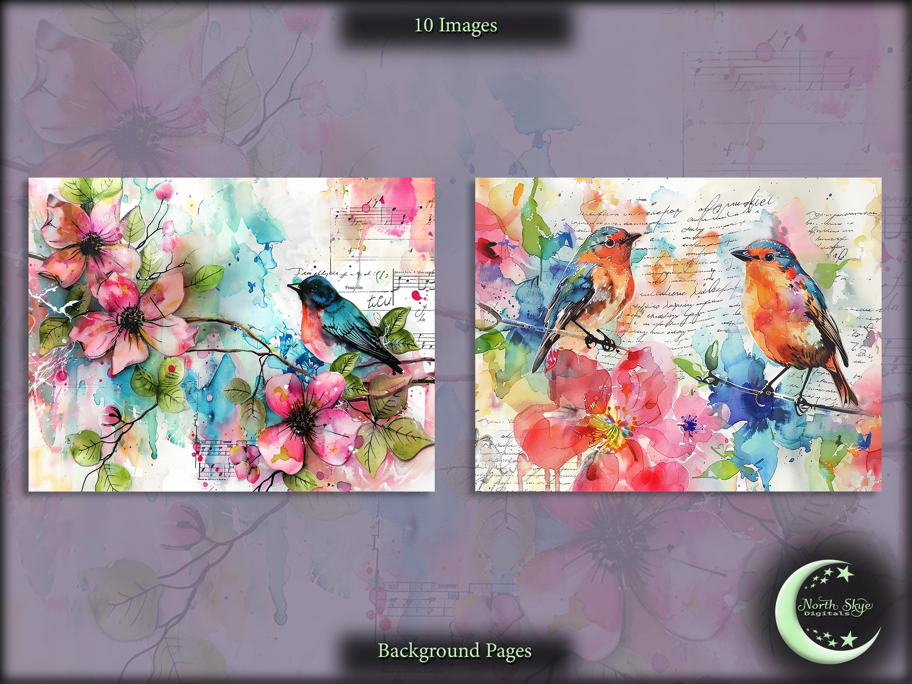 Watercolor Birds, Digital Junk Journal, Image Pack, Digital Paper ...