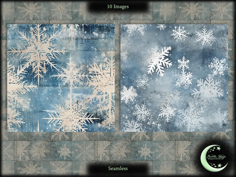 Grungy Snowflakes Digital Paper, Seamless Pattern, Instant Download ...