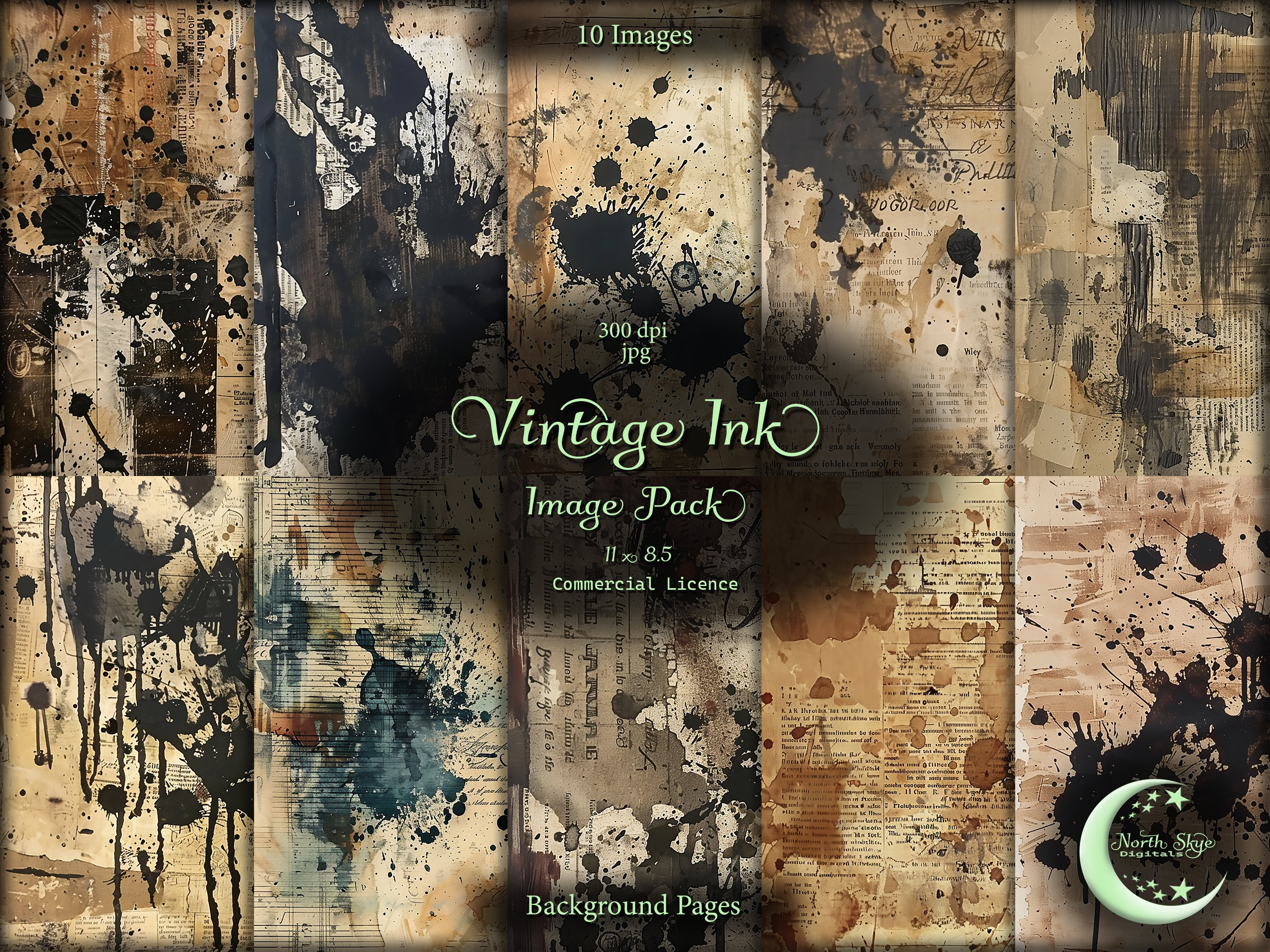Vintage Ink, Digital Junk Journal, Image Pack, Digital Paper, Instant ...