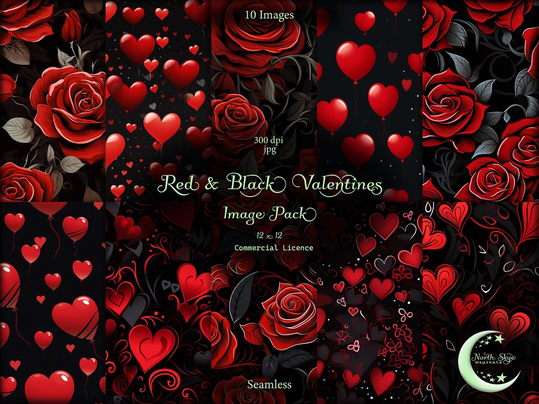 Red and Black Valentines Day Images, Digital Paper, Seamless Pattern ...