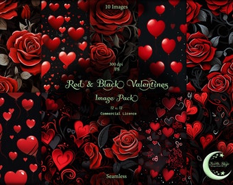 Red & Black Digital Ephemera Seamless Digital Papers, Commercial Use ...