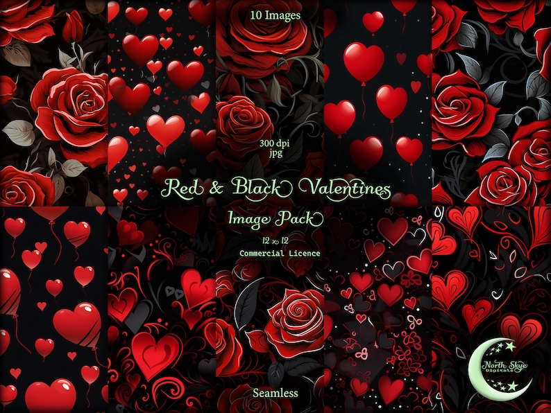 Red and Black Valentines Day Images, Digital Paper, Seamless Pattern ...