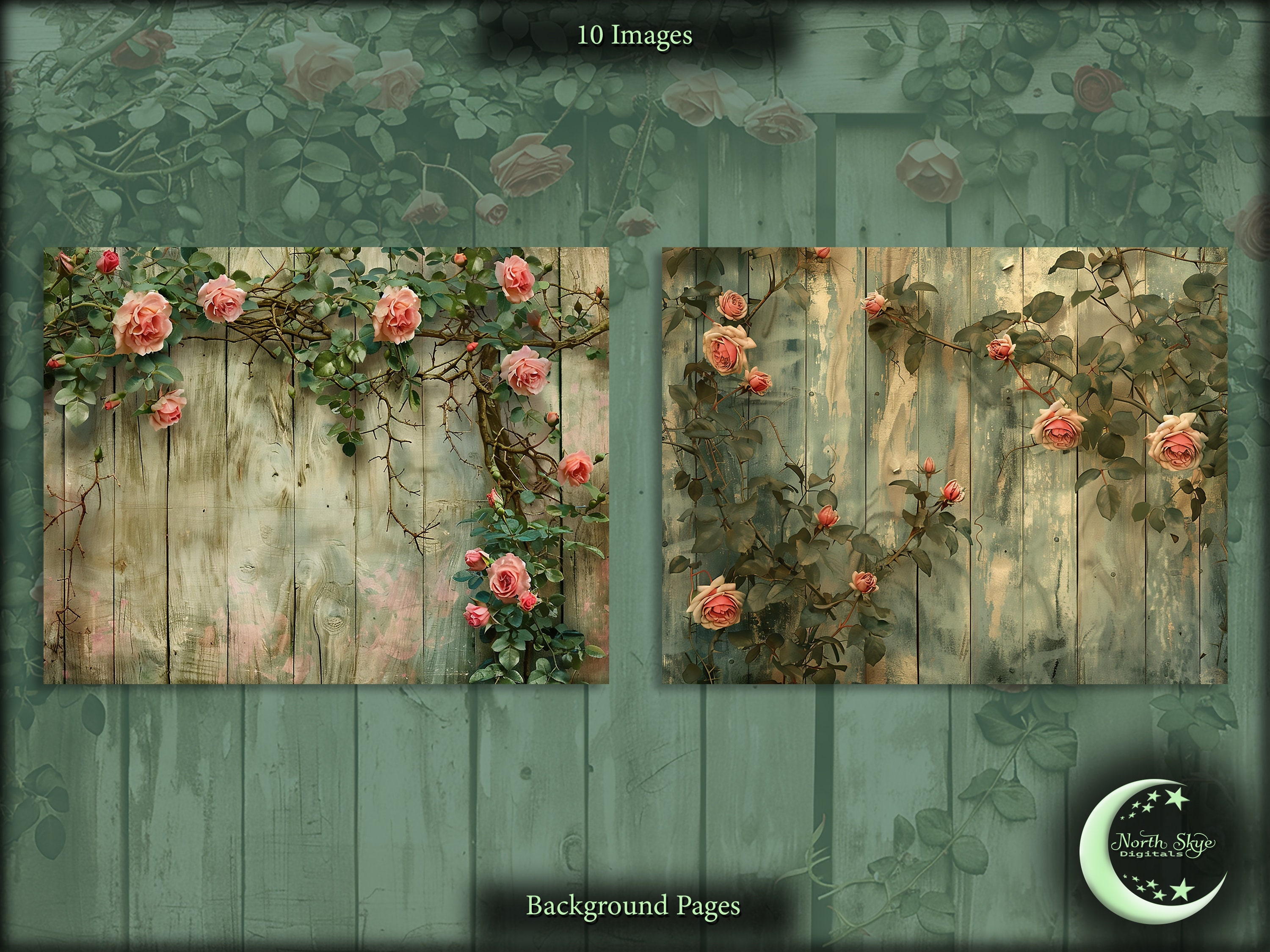 Wood and Roses, Digital Junk Journal, Image Pack, Digital Paper ...