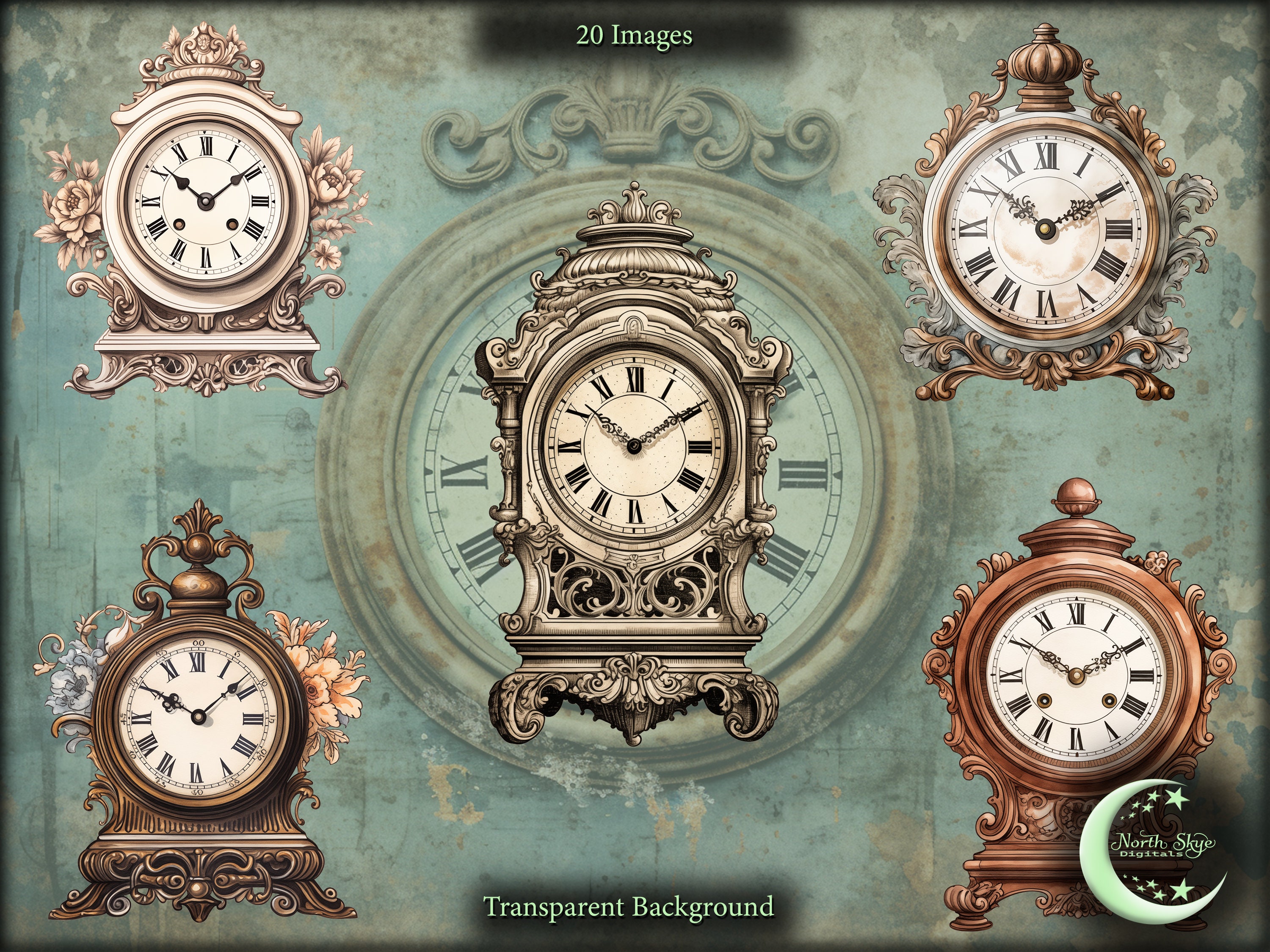 Timeless Clocks, Vintage Clocks, Clip Art, Fussy Cuts, Printable ...