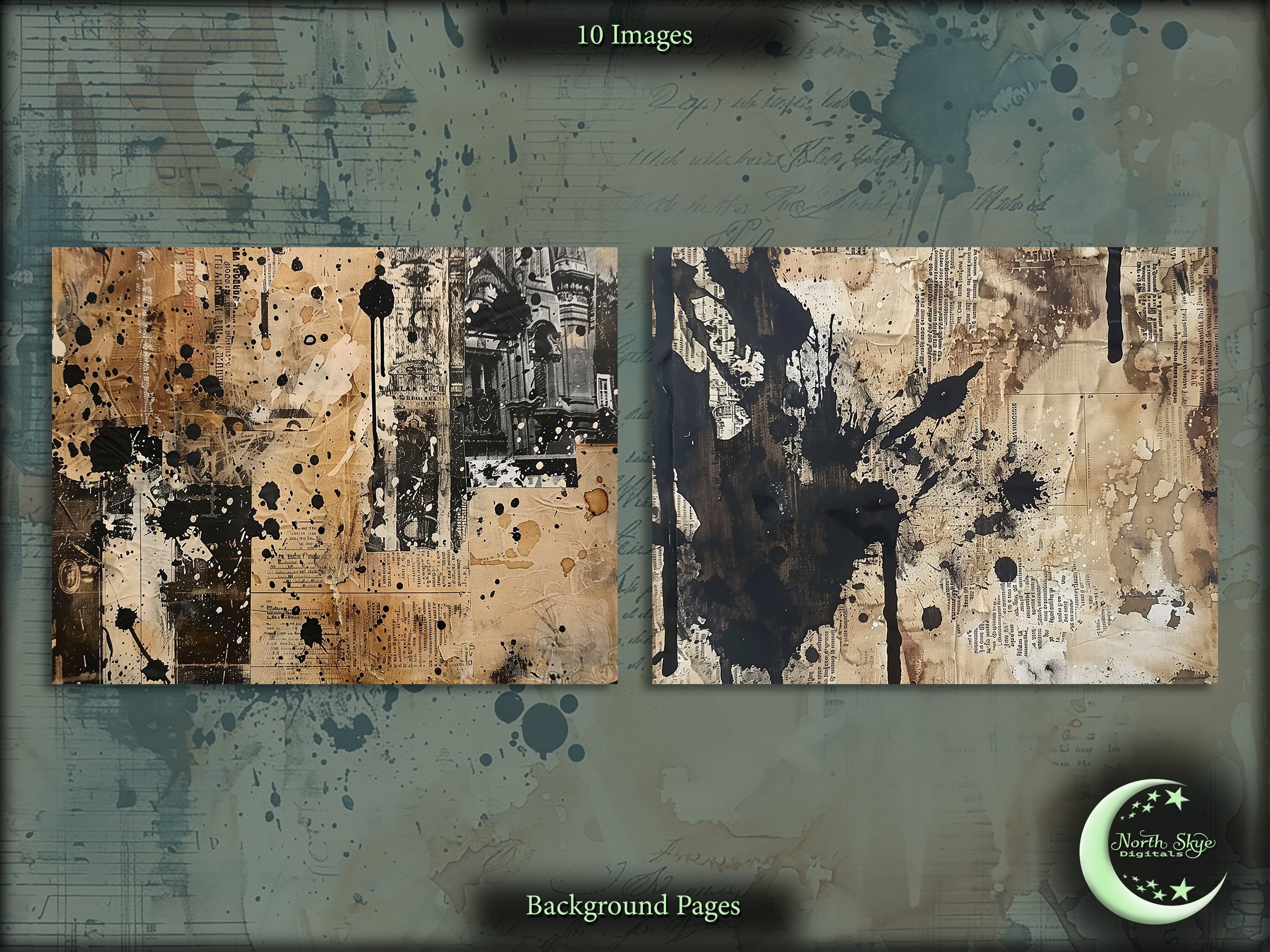 Vintage Ink, Digital Junk Journal, Image Pack, Digital Paper, Instant ...