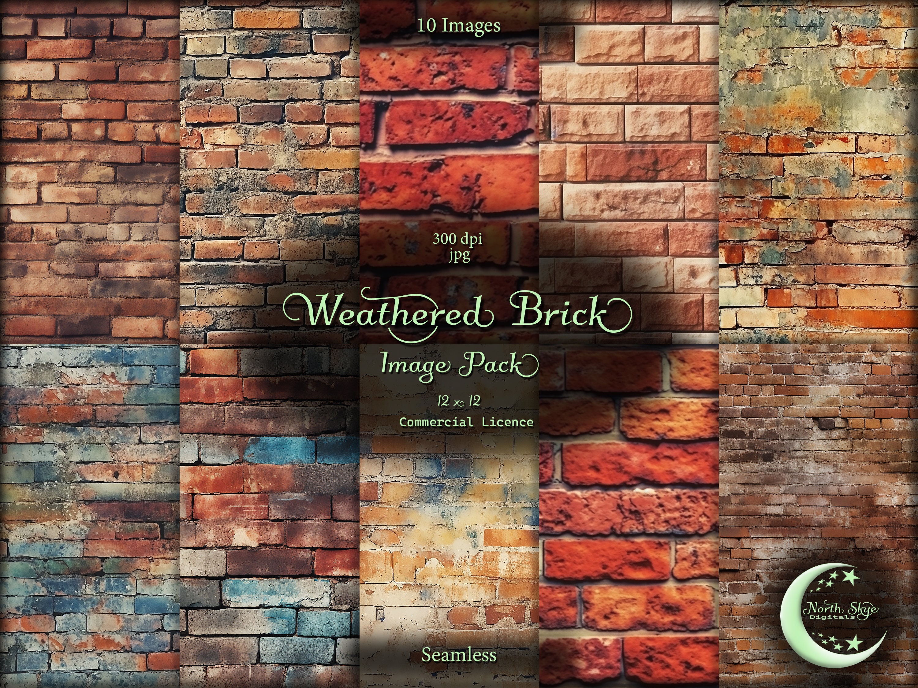 Weathered Brick Digital Paper, Seamless Pattern, Instant Download ...