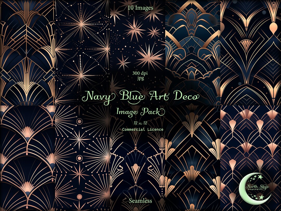 Navy Blue Art Deco Digital Paper, Seamless Pattern, Instant Download - Etsy