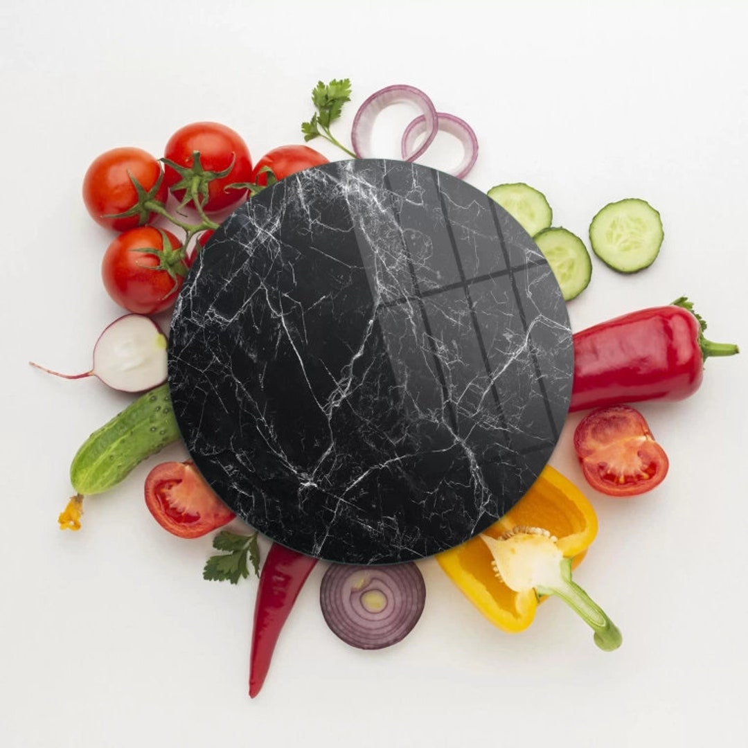 Tempered 12 Inch Round Glass Cutting Board Black Deep - Etsy