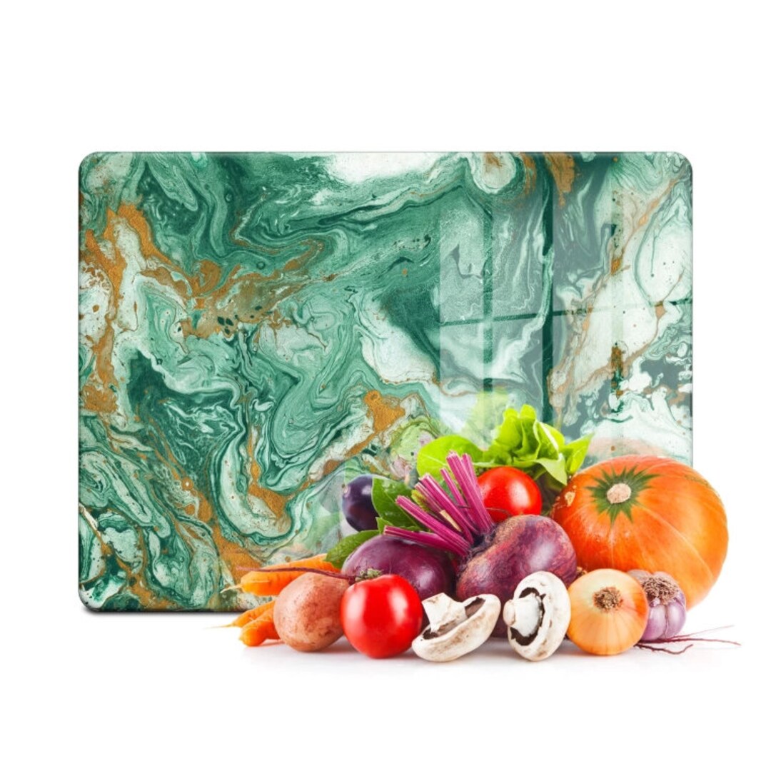 Tempered Glass Cutting Board Green Gold Granite - Etsy