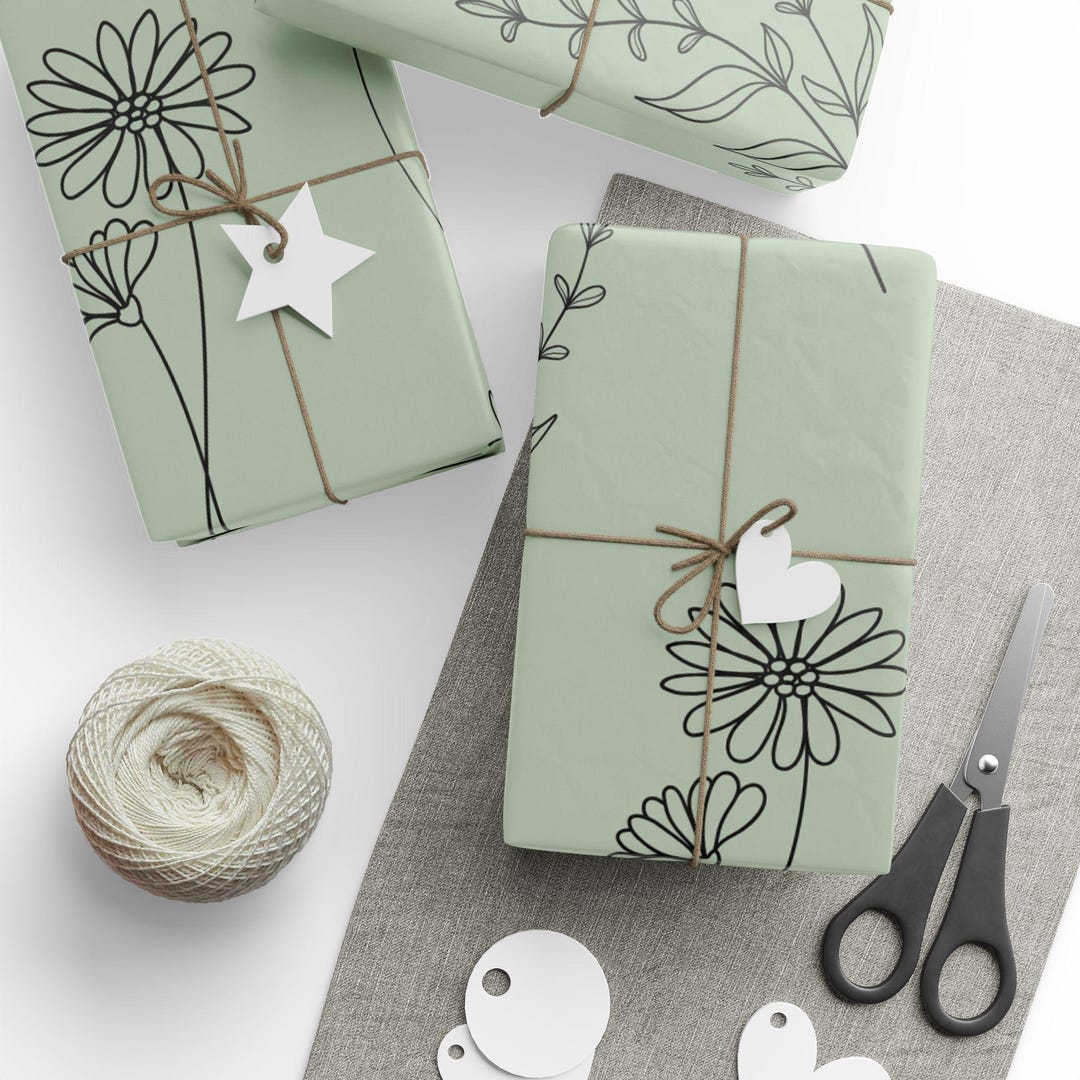 Sage Green Wrapping Paper, Floral Plant Gift Wrap, Gift Wrap Roll With ...