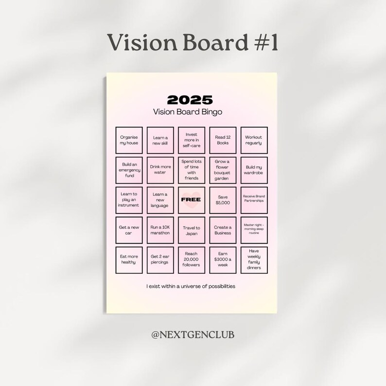 Vision Board Bingo 2025 Printable Digital Template Manifestation Tool ...