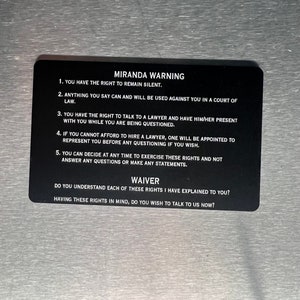 Miranda Warning Metal Card - Etsy