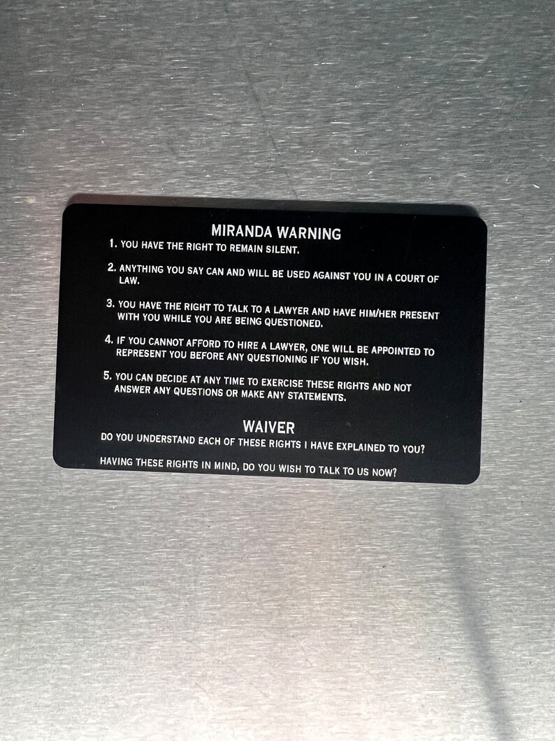 Miranda Warning Metal Card - Etsy