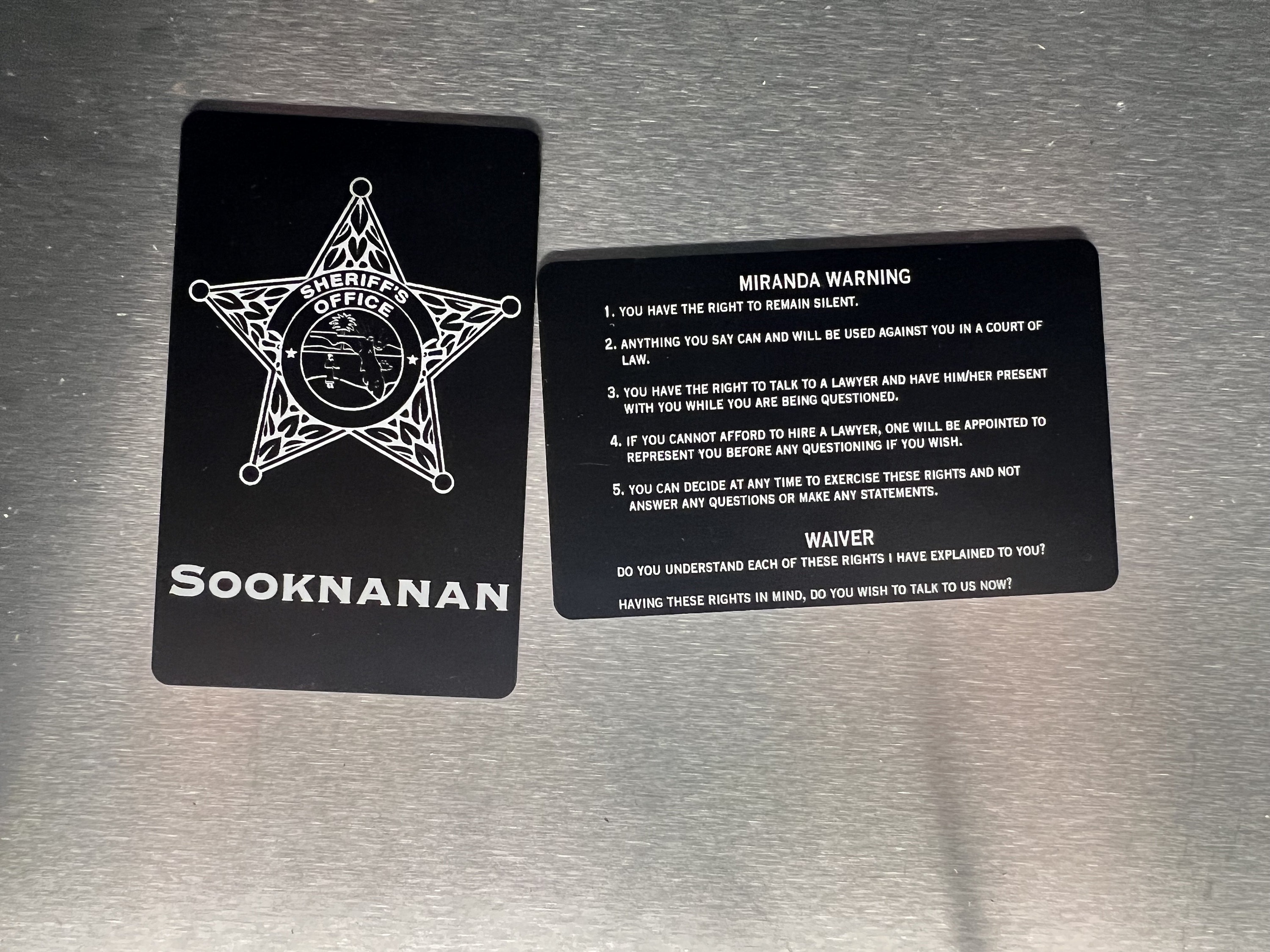 Miranda Warning Metal Card - Etsy