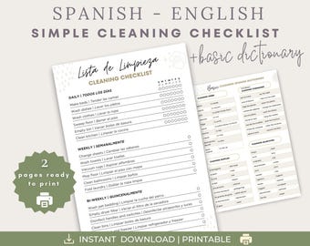Minimalist Cleaning Checklist Schedule Spanish and English Plus Basic ...