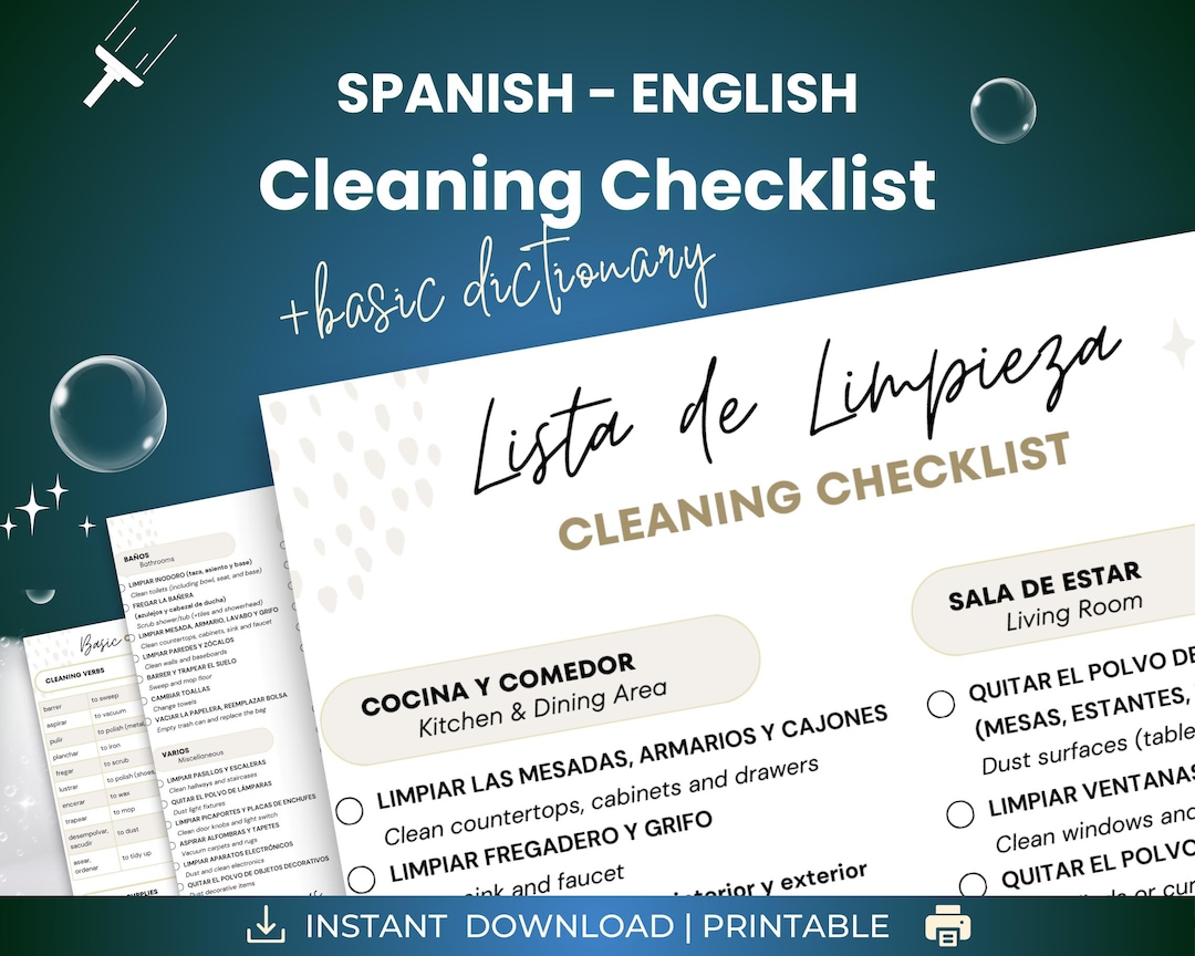 Cleaning Checklist in Spanish and English Plus Basic Cleaning ...