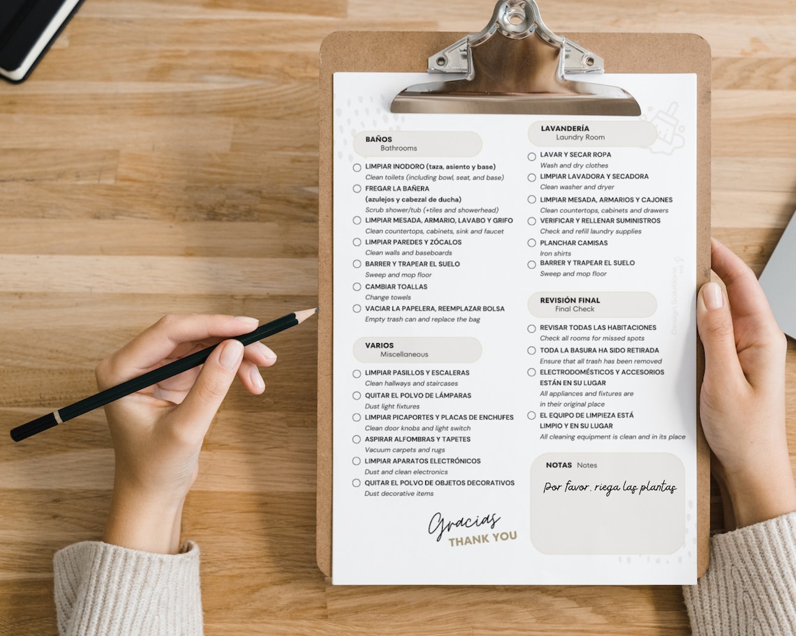 Cleaning Checklist in Spanish and English Plus Basic Cleaning ...