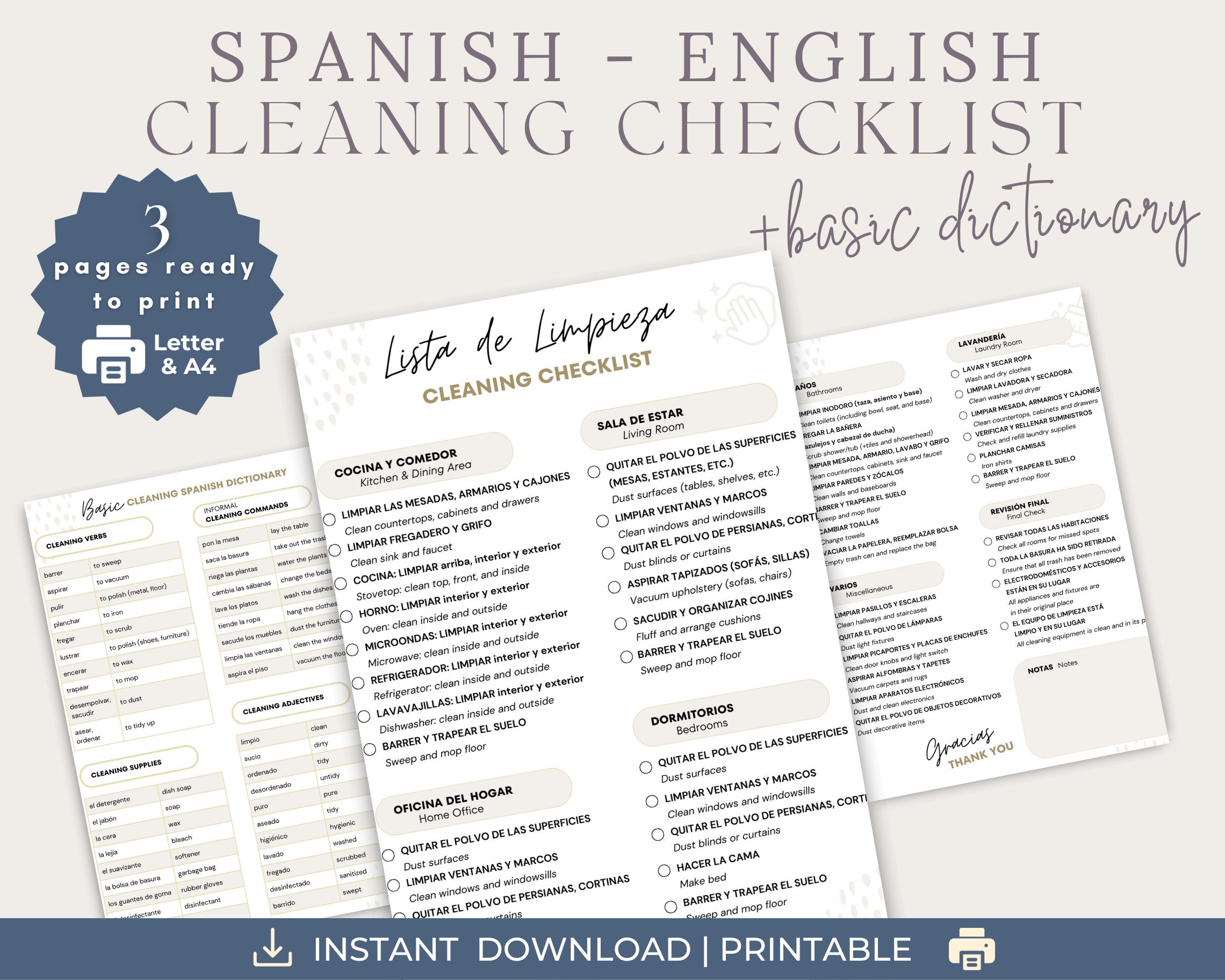 Cleaning Checklist in Spanish and English Plus Basic Cleaning ...