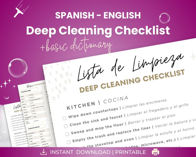 Deep Cleaning Checklist Schedule Spanish English Plus Basic Cleaning ...