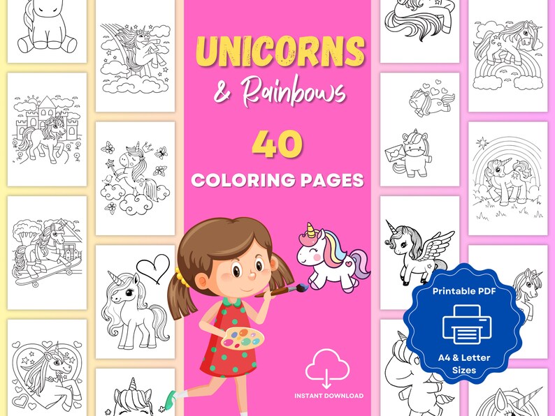 Unicorns and Rainbows 40 Coloring Pages Unicorns & Rainbows - Etsy