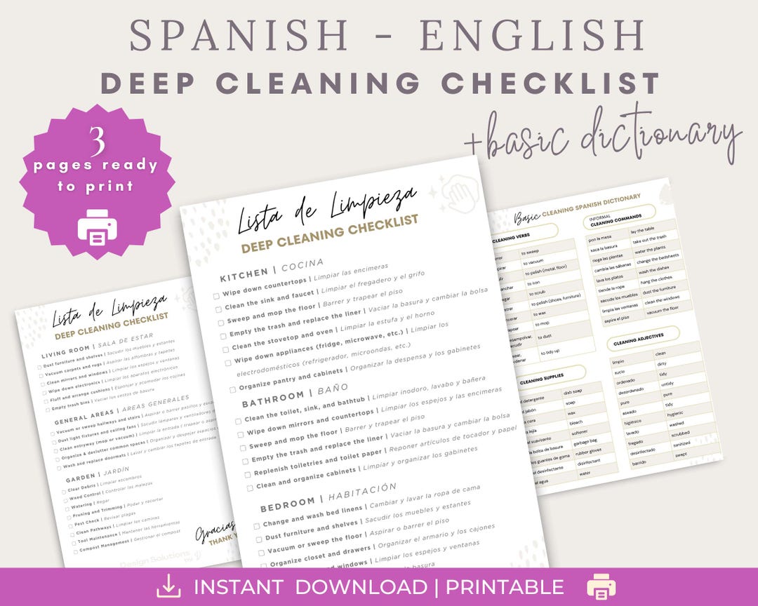 Deep Cleaning Checklist Schedule Spanish and English Plus Basic ...