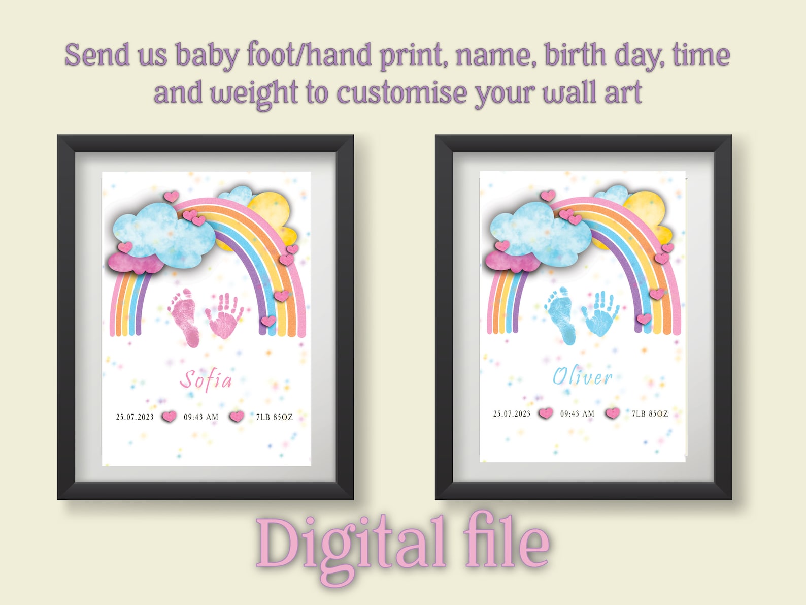 Rainbow Baby Foot Print Printable Personalized New Baby Gift Nursery ...