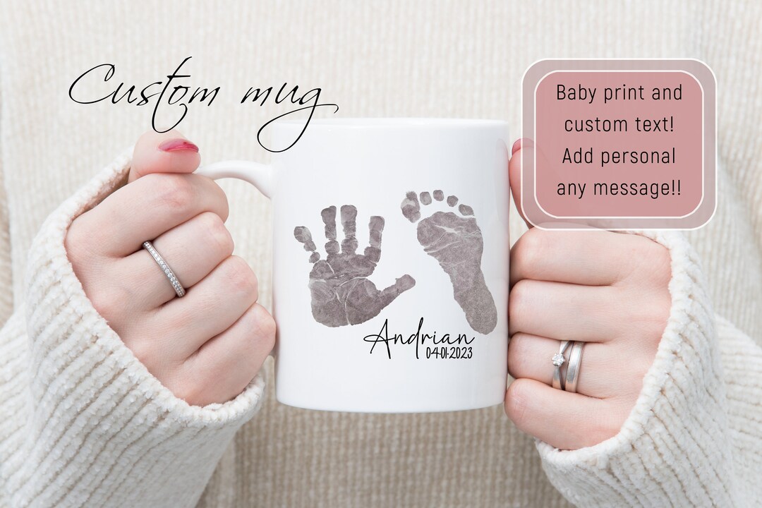Baby Footprint Personalized Mug, Baby Hand Print Custom Cup, Custom ...