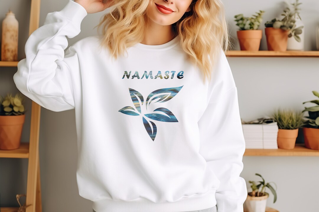 Namaste Yoga Blue Flower Sweater, Minimalist Meditation Ocean Jumper ...