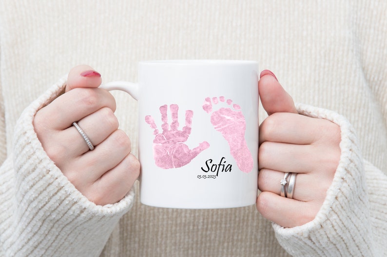 Baby Footprint Personalized Mug, Baby Hand Print Custom Cup, Custom ...