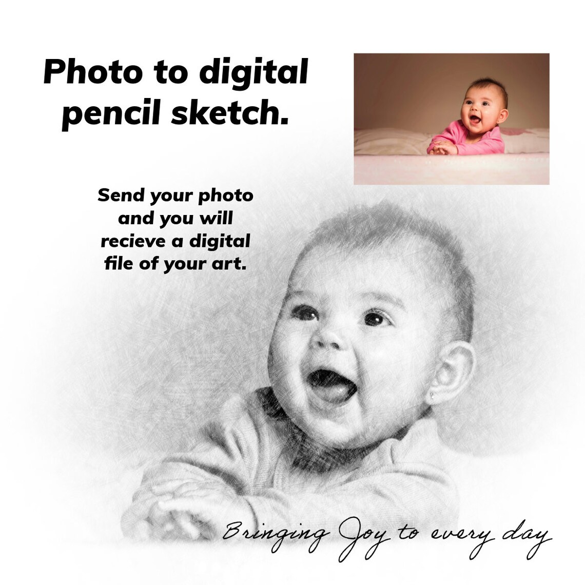 Personalized Photo Digital Sketch, Custom Baby Picture Drawing, Loved ...