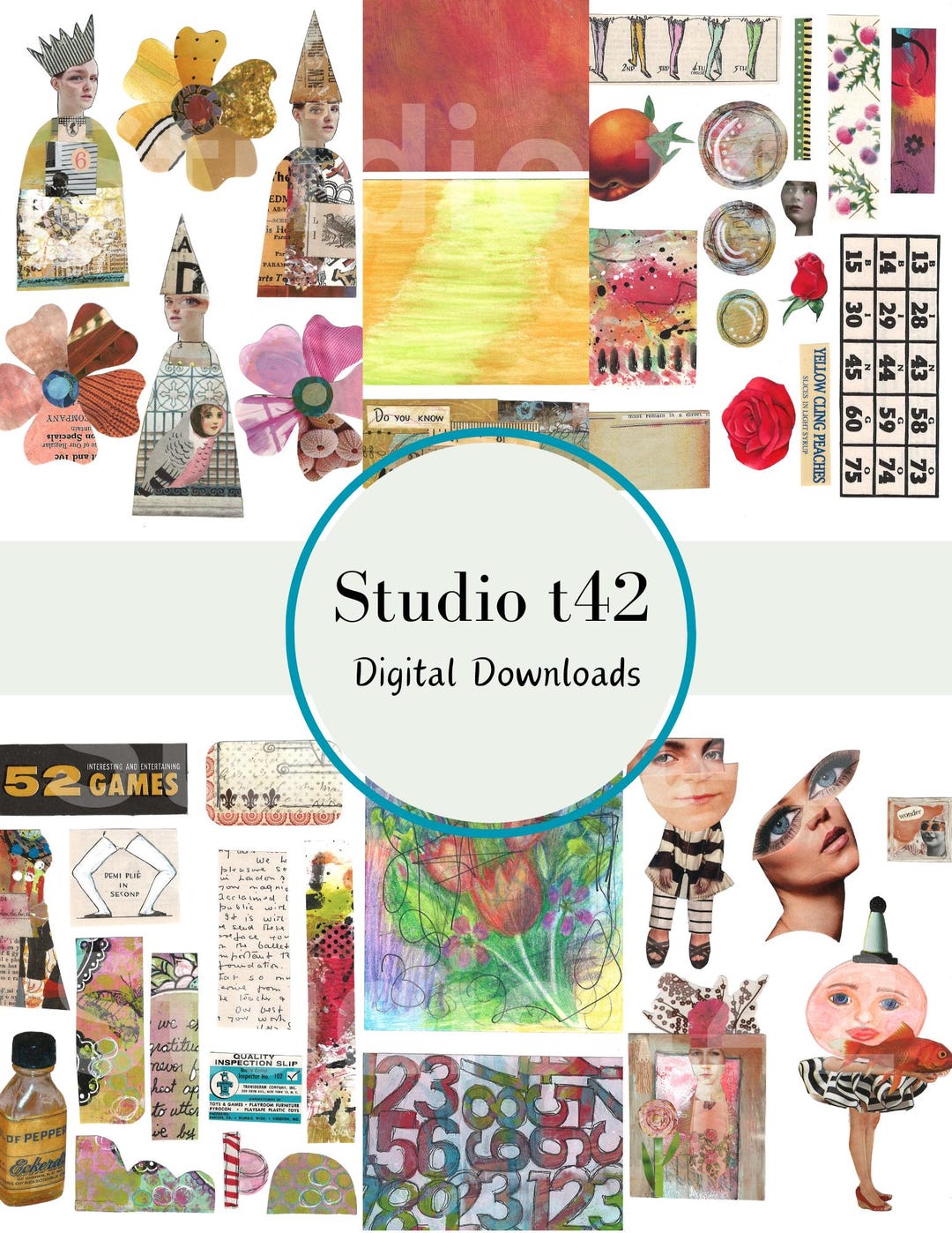 Floral Circus Collage Fodder Set Quirky Girls Flowers Backgrounds ...