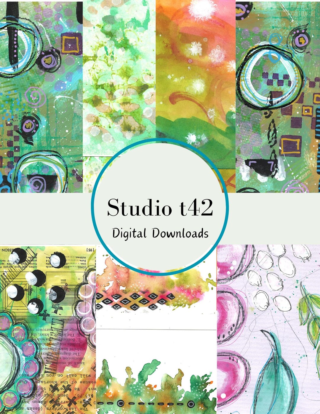 Abundance Colorful Collage Set From Handmade Drawings and Papers for ...