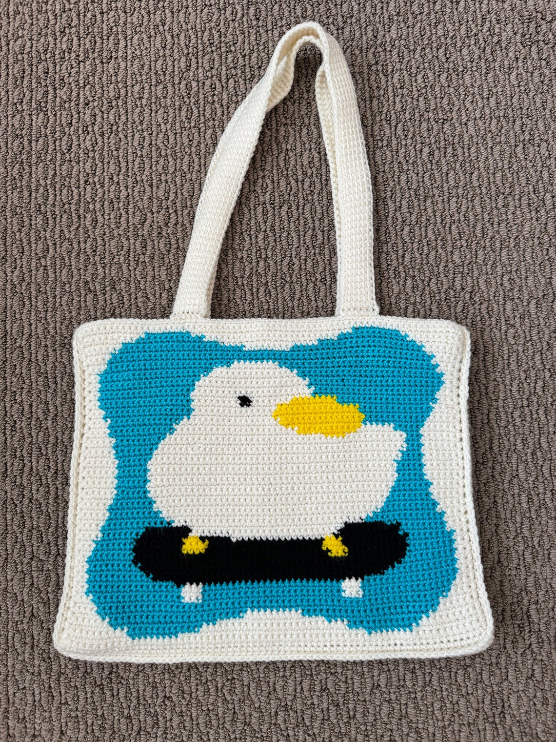 Skater Duck Crochet Tote Bag PDF Pattern | Skateboarding Duck Tapestry ...