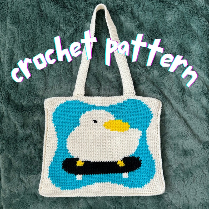 Skater Duck Crochet Tote Bag PDF Pattern | Skateboarding Duck Tapestry ...