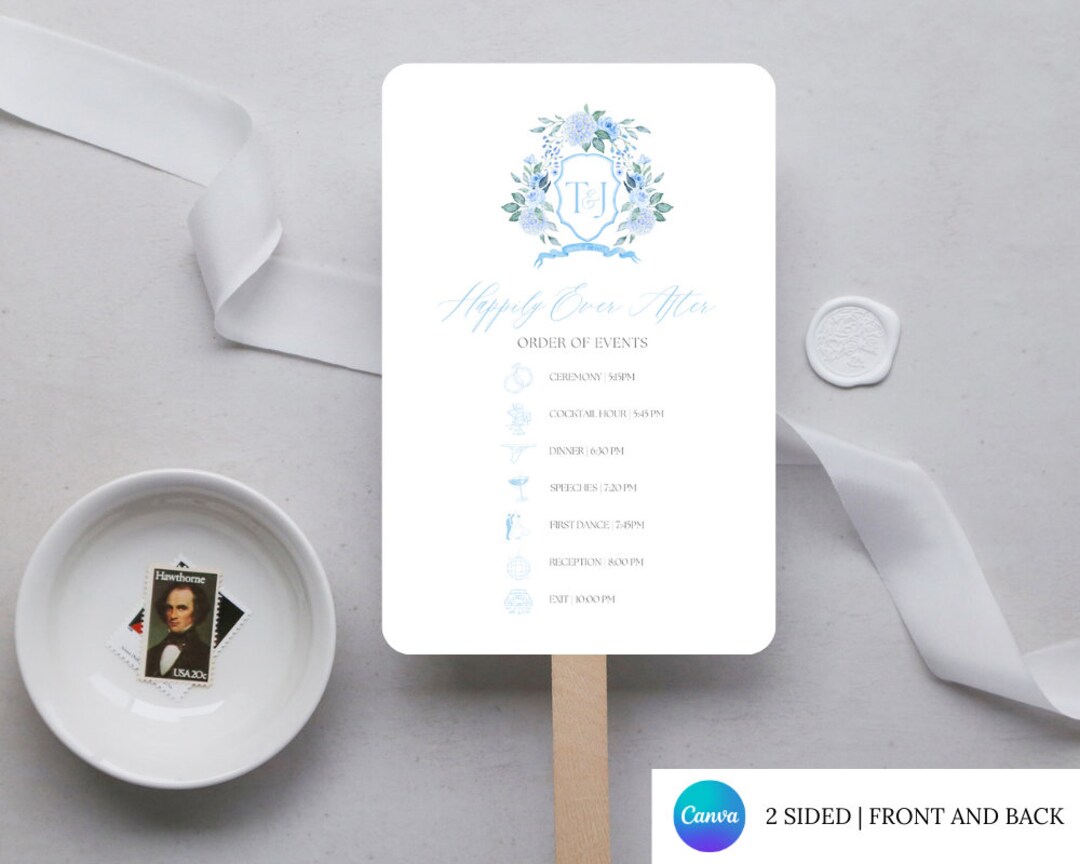 Classic Blue & White Foldable Wedding Program Template (downloadable ...