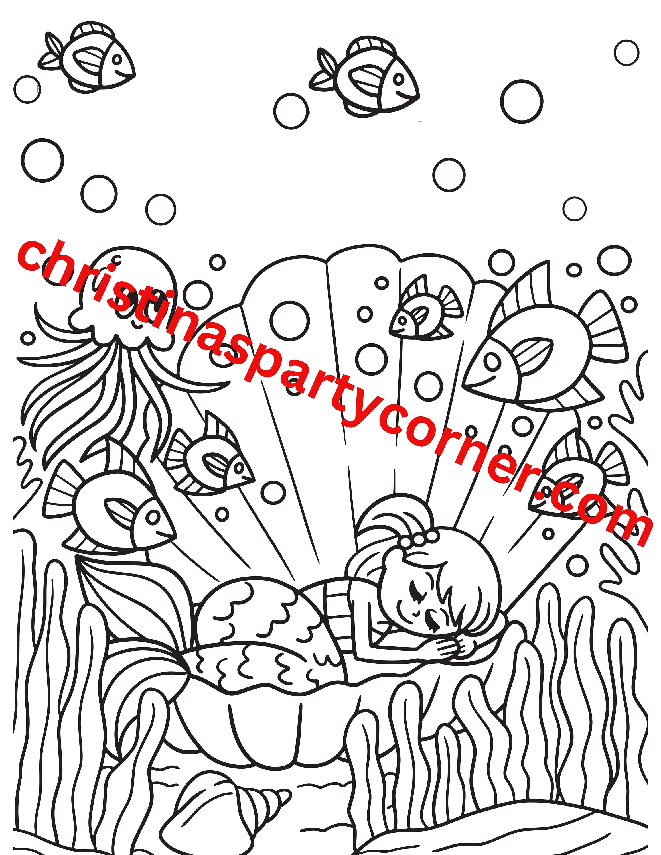 Mermaid Coloring Pages, Mermaid Birthday Activity - Etsy