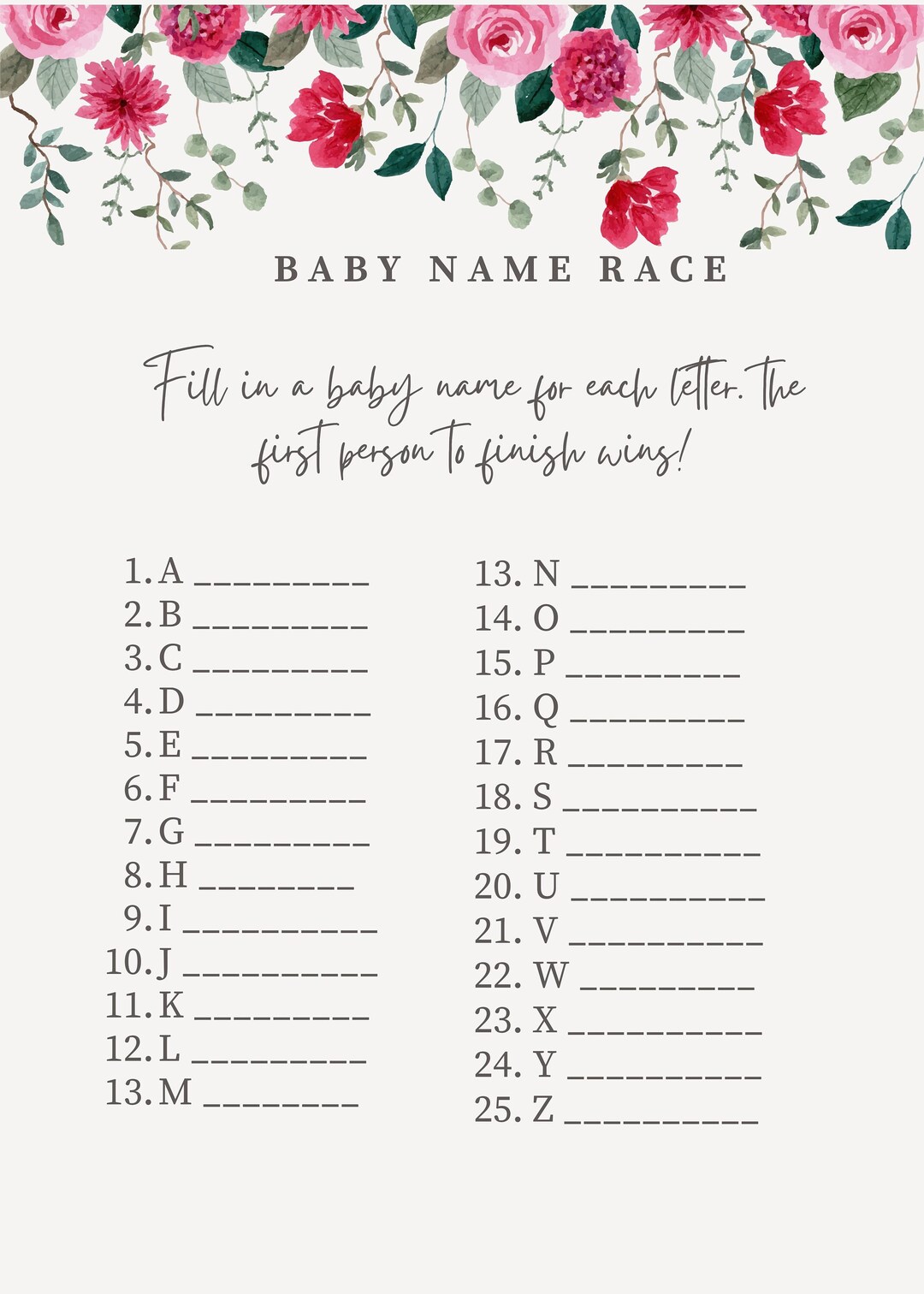 Pink Floral Baby Shower Games - Etsy